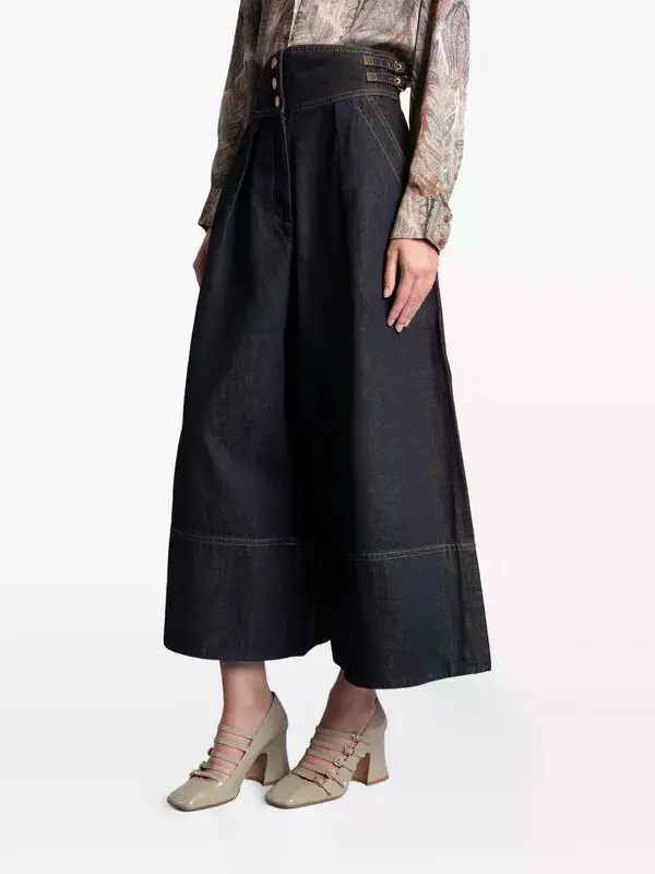 Zimmermann Buckle-detail Pleated Denim Culottes