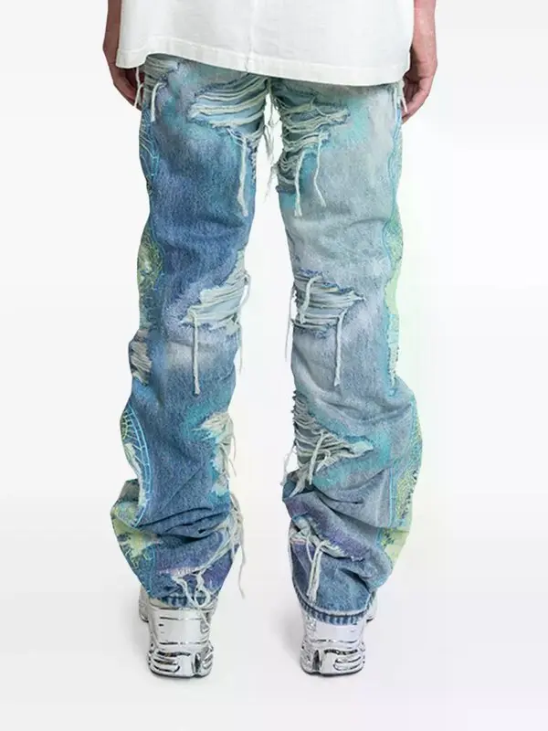 WHO DECIDES WAR Distressed Embroidered Jeans