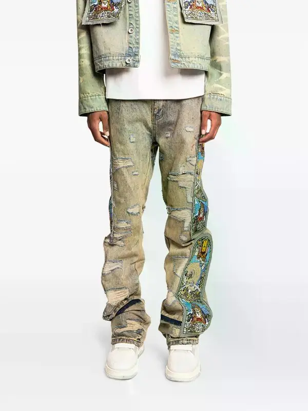 WHO DECIDES WAR Distressed Panelled Straight Leg Jeans