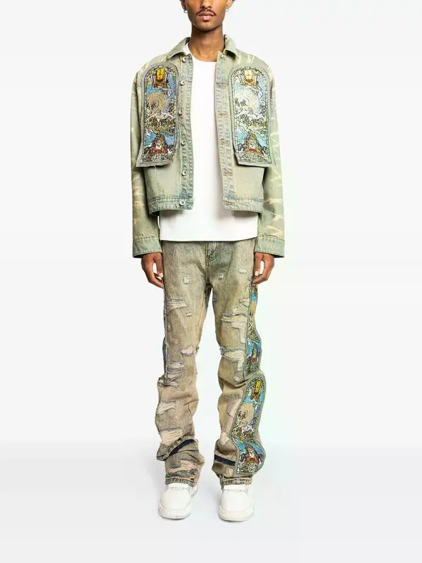 WHO DECIDES WAR Distressed Panelled Straight Leg Jeans