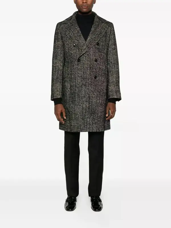 Tagliatore Herringbone Overcoat - Black