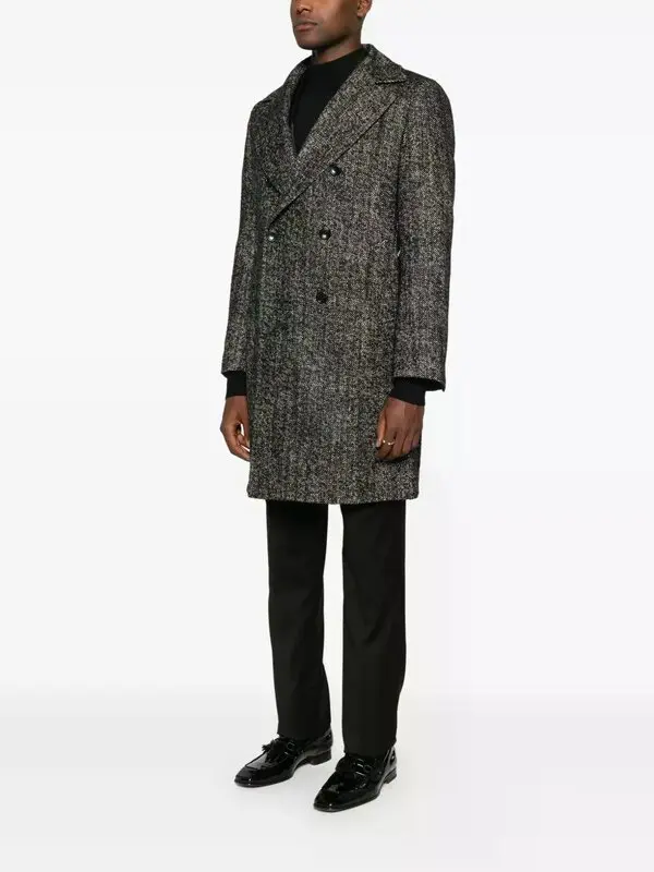 Tagliatore Herringbone Overcoat - Black
