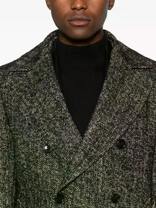 Tagliatore Herringbone Overcoat - Black