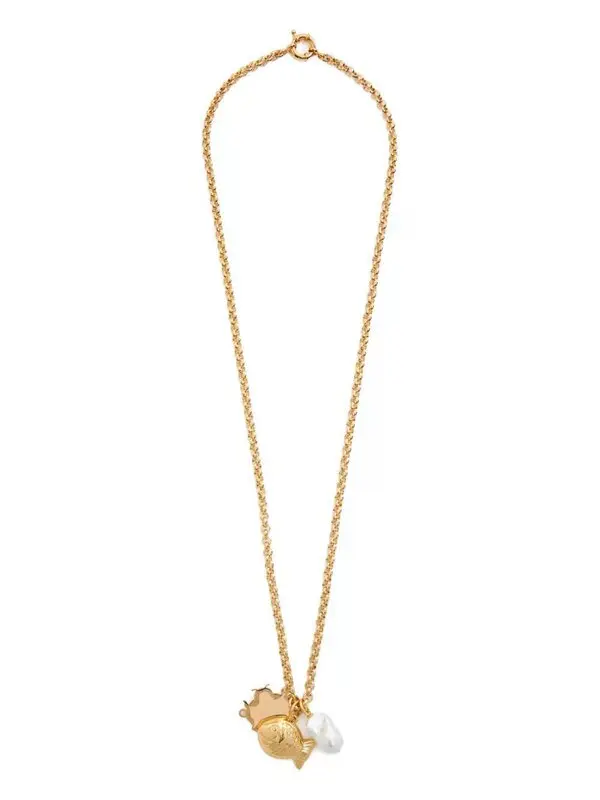Timeless Pearly Fish-charm Chain Necklace - Gold