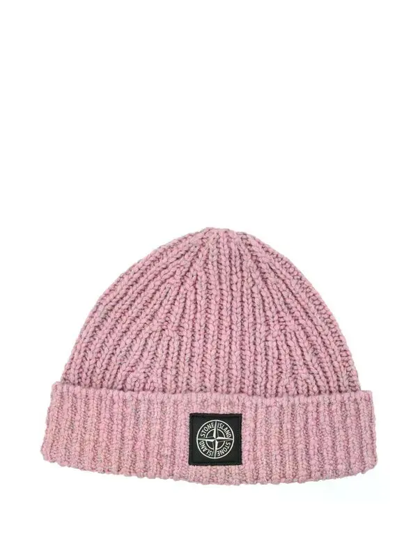 Stone Island Ribbed Logo-patch Beanie - Pink