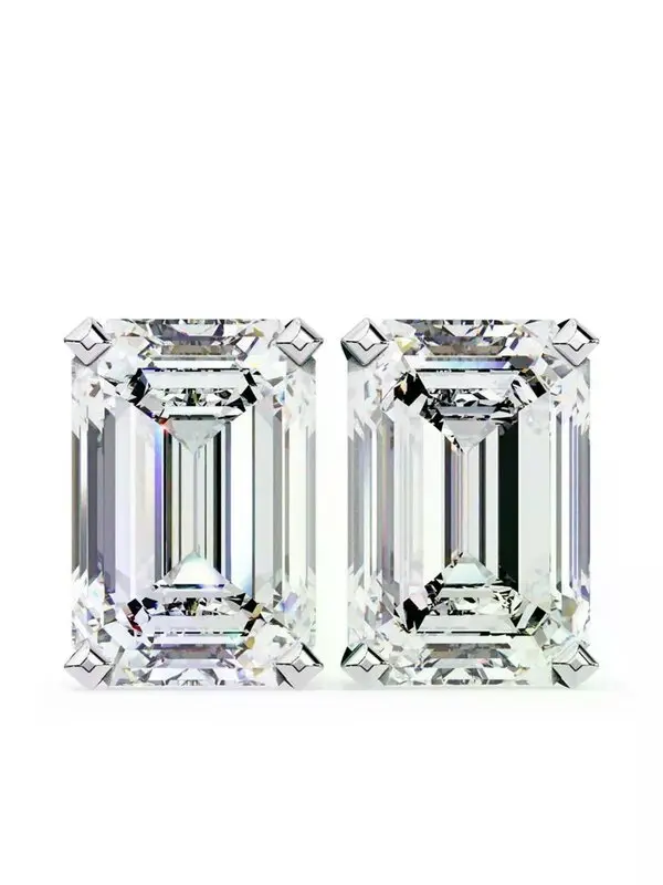 TILLA 14k Gold Diamond And Emerald Stud Earrings - White