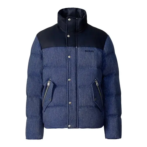 Mackage Down-filled Denim Jacket With Stand Collar