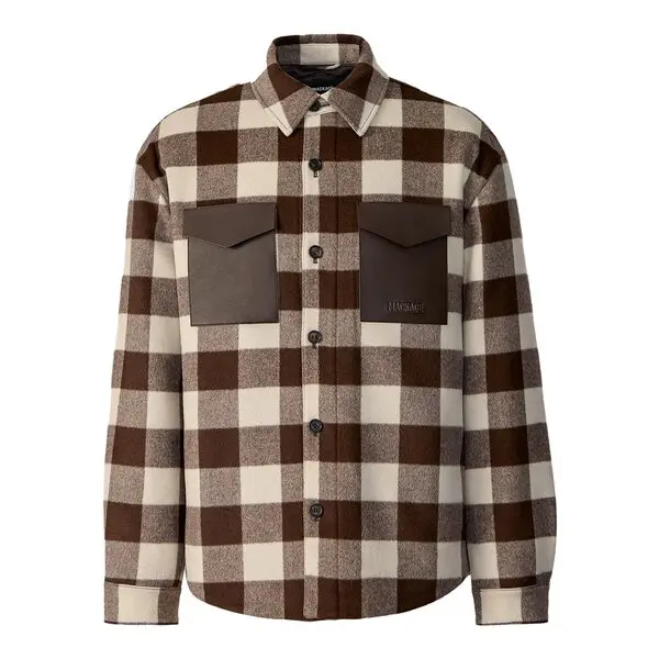 Mackage Ryker-pl Plaid Wool Overshirt With Leather Pocket