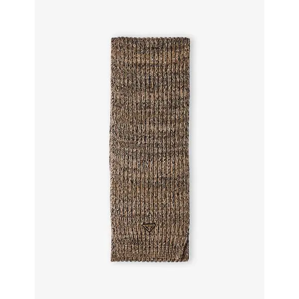 Prada Logo-plaque Wool Cashmere Blend Scarf - Brown
