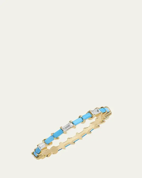 Lana Jewelry 14k Turquoise And Diamond Baguette Stackable Ring - Yellow Gold