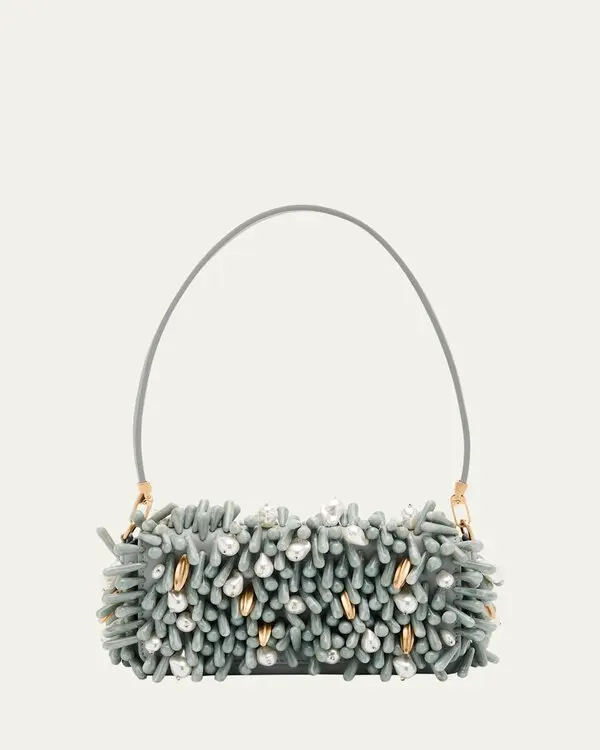 Cult Gaia Perla Beaded Leather Clutch Bag