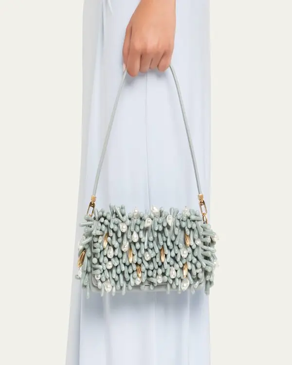 Cult Gaia Perla Beaded Leather Clutch Bag