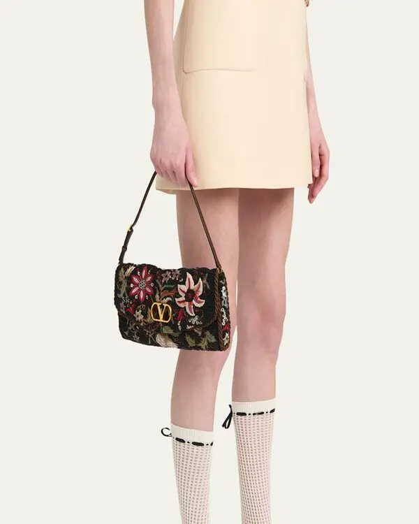 Valentino Garavani Vain Floral Beaded Shoulder Bag