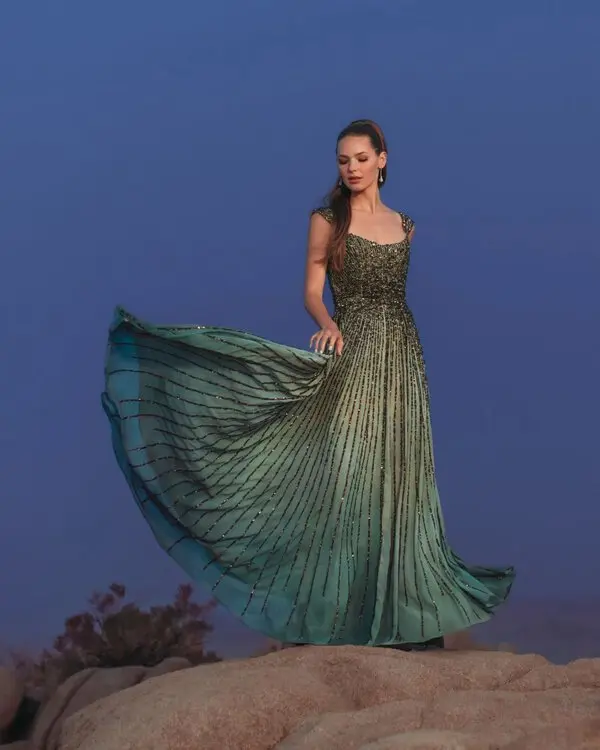 Mac Duggal Sleeveless Sequined Ombre A-line Gown - Green