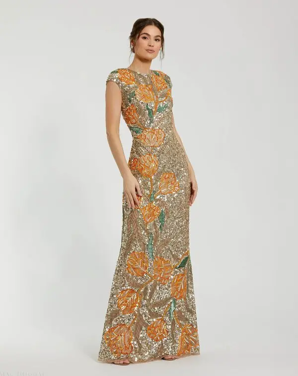 Mac Duggal Fitted Gown With Floral Beading