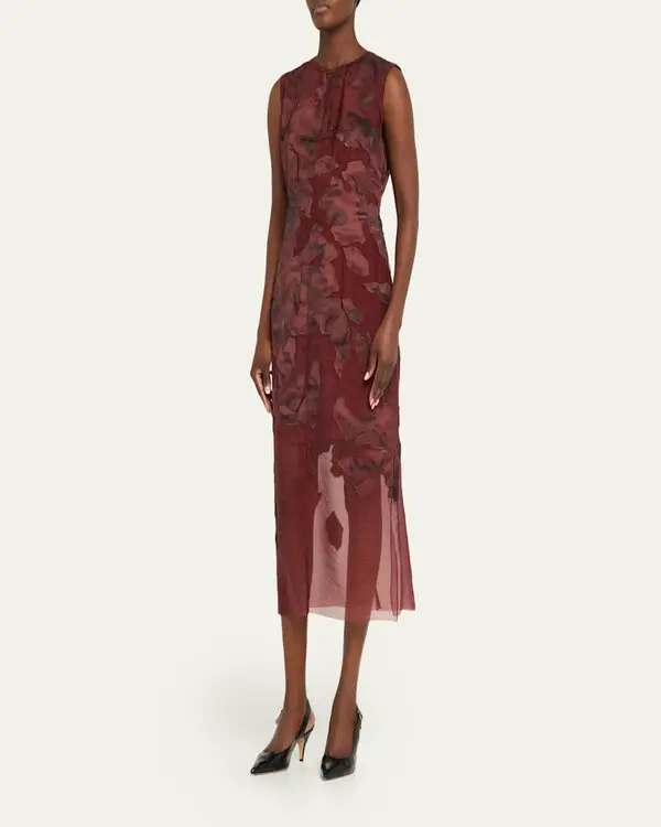 JASON WU Printed Applique Sleeveless Midi Dress