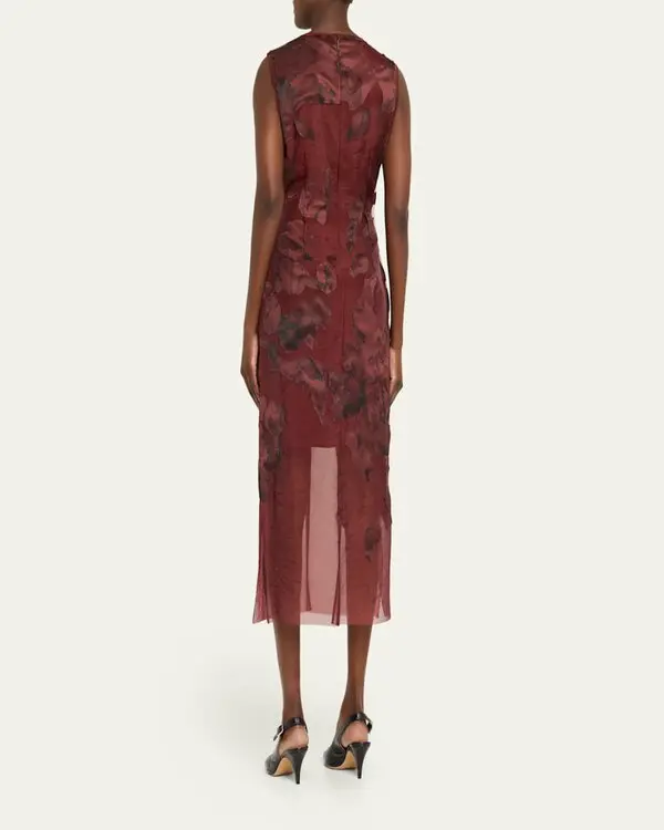 JASON WU Printed Applique Sleeveless Midi Dress