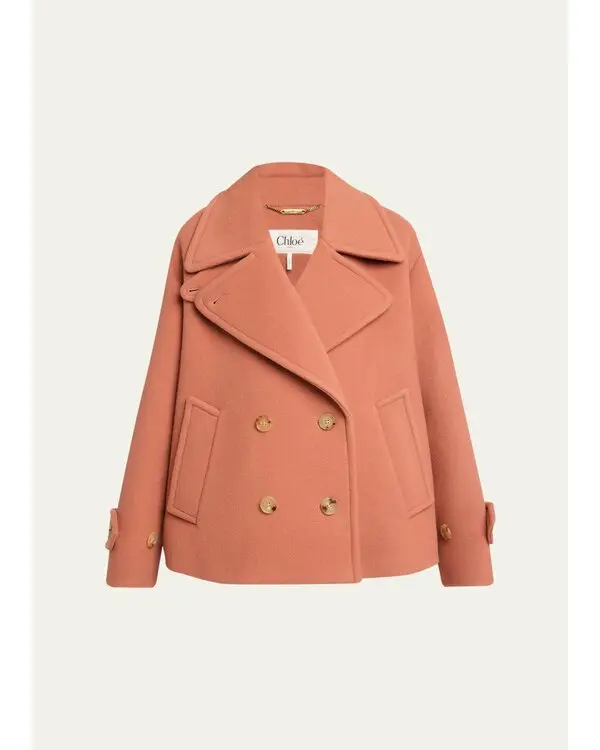 Chloé Wool Double-breasted Pea Coat - Cedar Pink