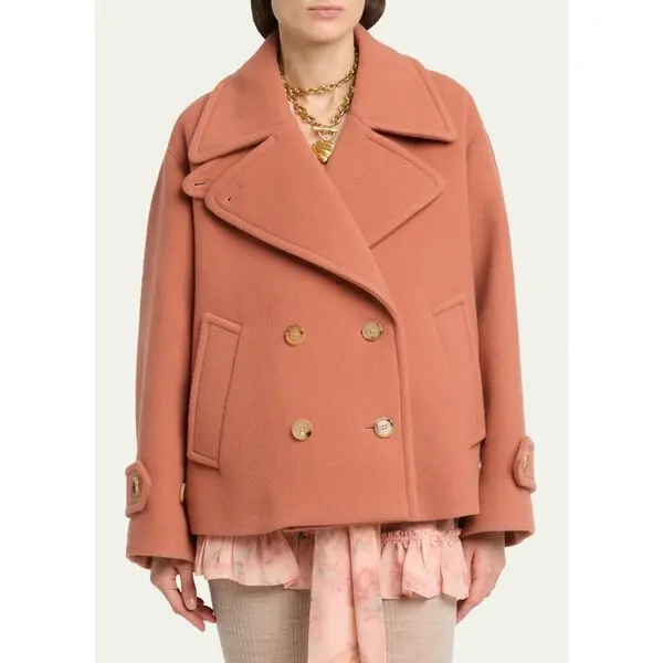 Chloé Wool Double-breasted Pea Coat - Cedar Pink