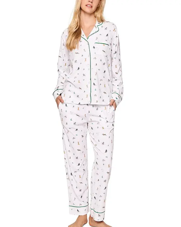 PETITE PLUME Luxe Pima Jingle Paws Pajama Set - White