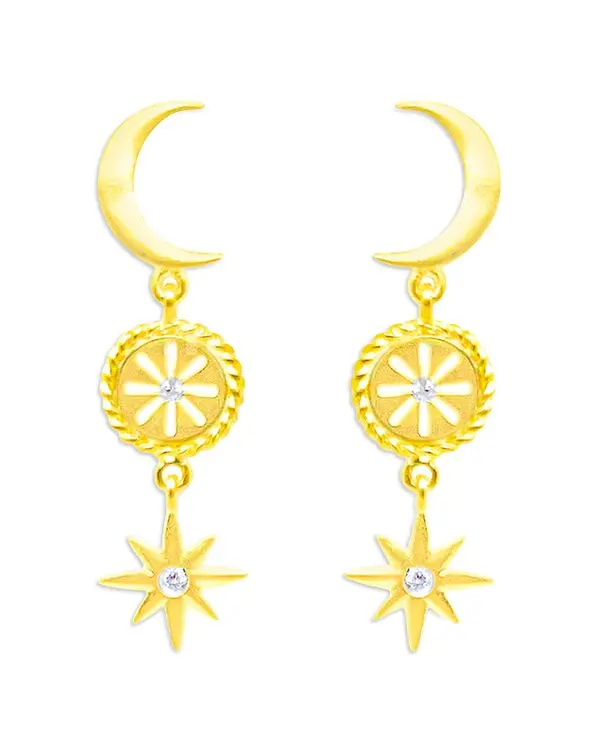 Meira T 14k Yellow Diamond Accent Celestial Motif Drop Earrings - Gold