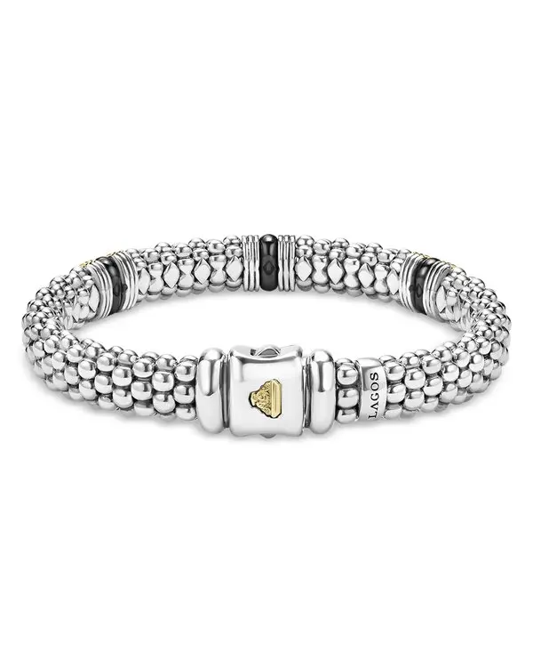 Lagos Two-tone Black Ceramic Station Bracelet