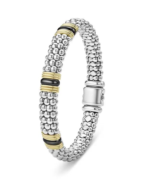 Lagos Two-tone Black Ceramic Station Bracelet