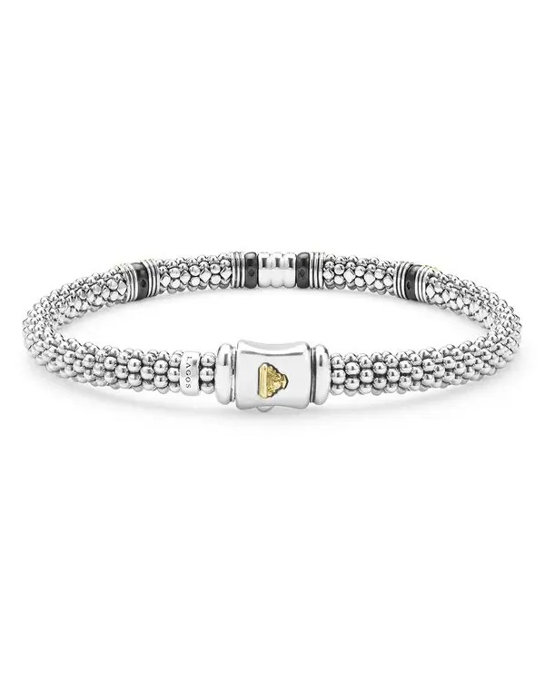 Lagos 18k Yellow Gold, Sterling Diamond & Black Ceramic Station Bracelet