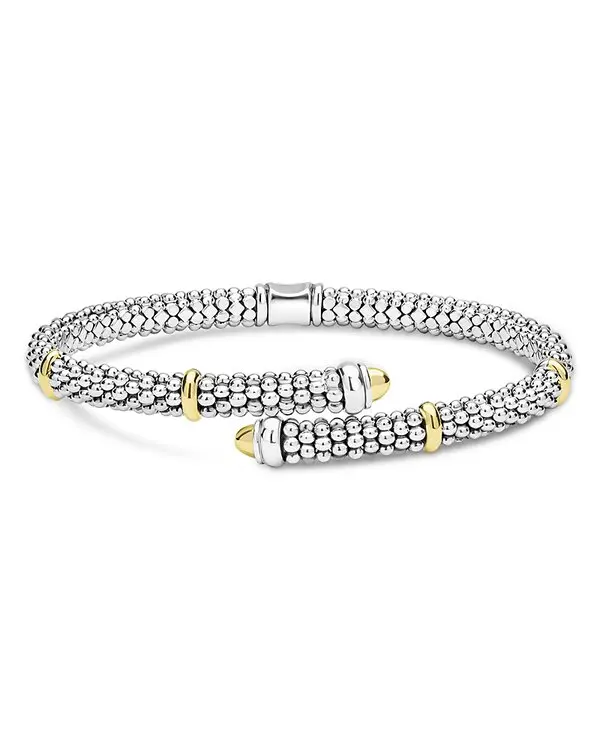 Lagos 18k Yellow Gold & Sterling Caviar Versa Bypass Bracelet - Silver