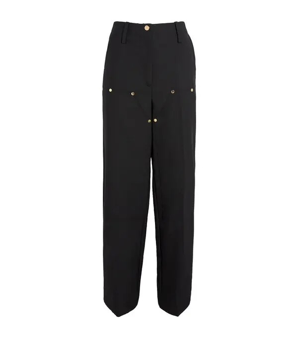 Sandro Wool Blend Pinstriped Straight Leg Trousers