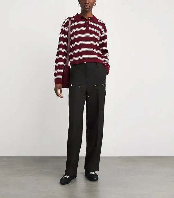 Sandro Wool Blend Pinstriped Straight Leg Trousers
