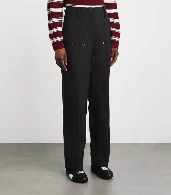 Sandro Wool Blend Pinstriped Straight Leg Trousers