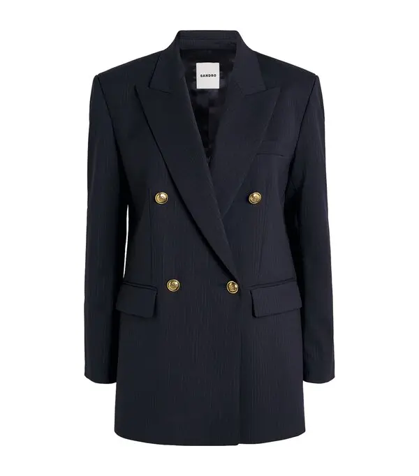Sandro Wool-blend Pinstripe Double-breasted Blazer - Blue