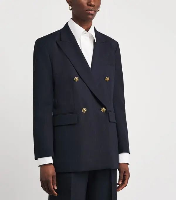Sandro Wool-blend Pinstripe Double-breasted Blazer - Blue