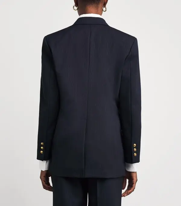Sandro Wool-blend Pinstripe Double-breasted Blazer - Blue