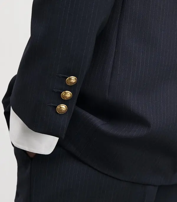 Sandro Wool-blend Pinstripe Double-breasted Blazer - Blue