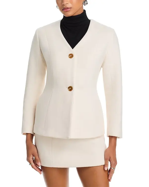 French Connection Textured Boiled Wool Jacket - Porcelain Cream