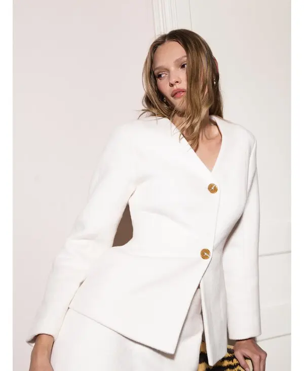 French Connection Textured Boiled Wool Jacket - Porcelain Cream
