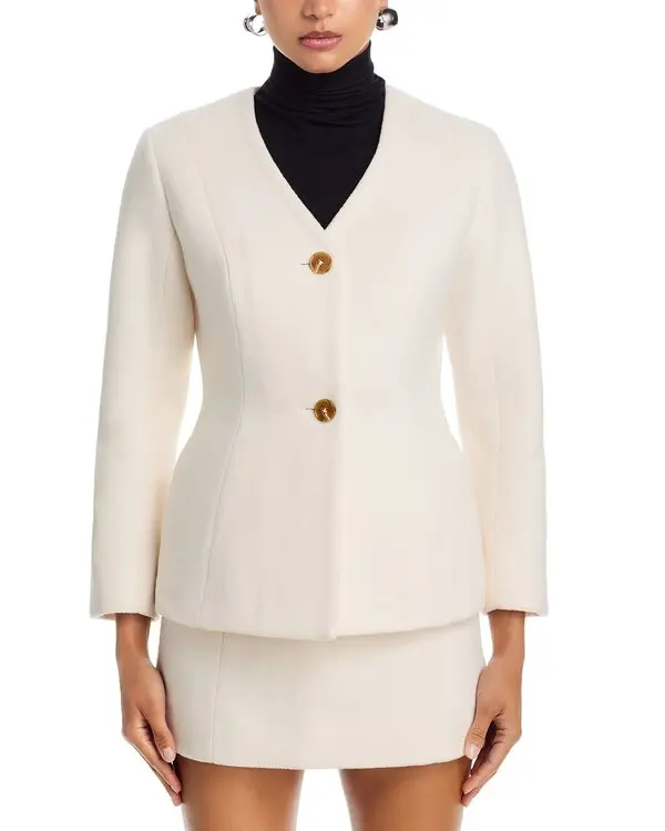 French Connection Textured Boiled Wool Jacket - Porcelain Cream
