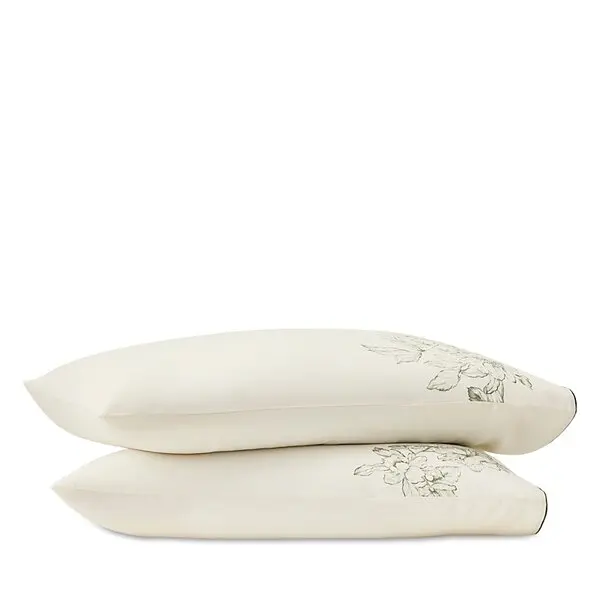 BOLL & BRANCH Signature Etched Peony Piped-edge King Pillowcase, Pair - Cream/olivine