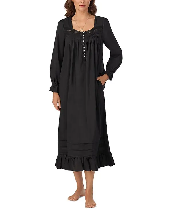 Eileen West Long Sleeve Cotton Lawn Ballet Nightgown - Black