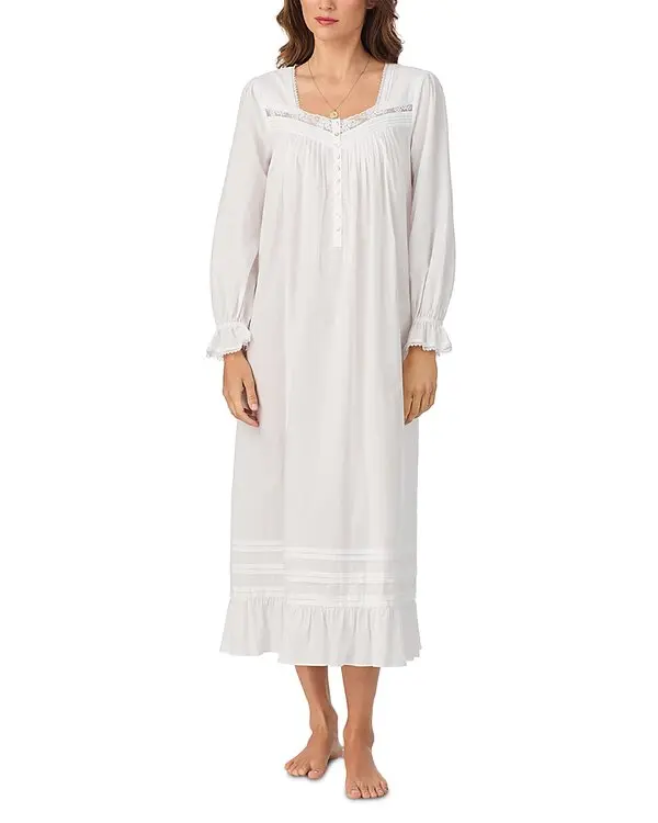 Eileen West Long Sleeve Cotton Lawn Ballet Nightgown - White