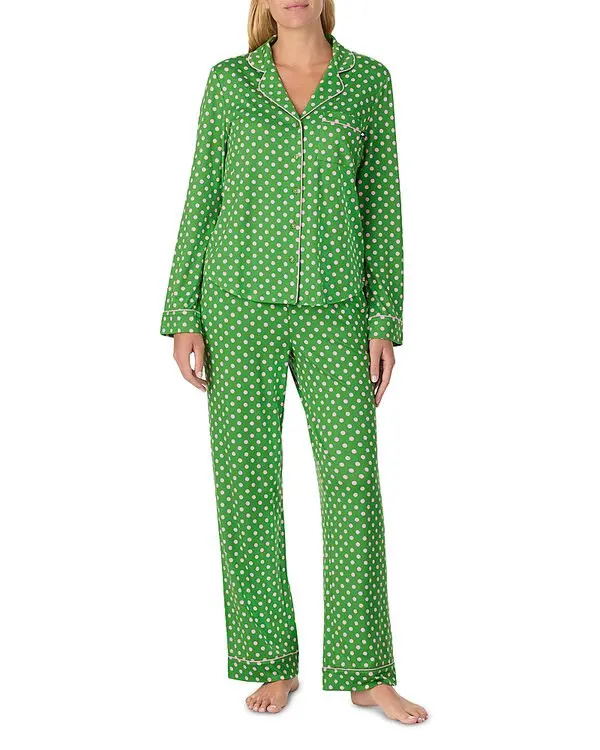 Kate Spade New York Printed Long Pajama Set - Green Lady Dot