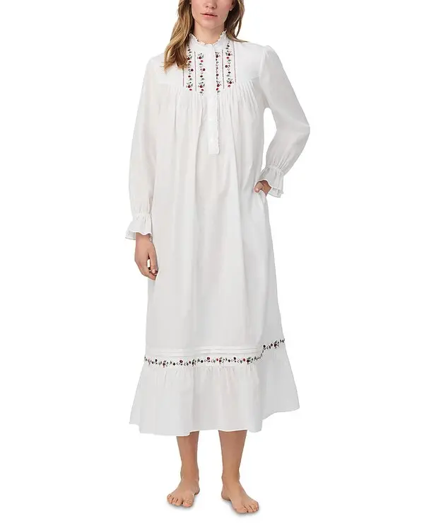 Eileen West Long Sleeve Cotton Lawn High Neck Nightgown - White