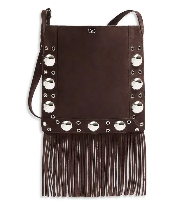 Valentino Garavani Nellcote Suede Fringe Shoulder Bag - Brown