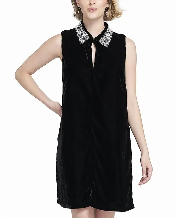 ELLE COLLECTION Beaded Collar Velvet Dress