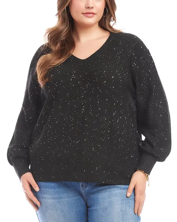 Karen Kane Sequin V-neck Sweater - Black