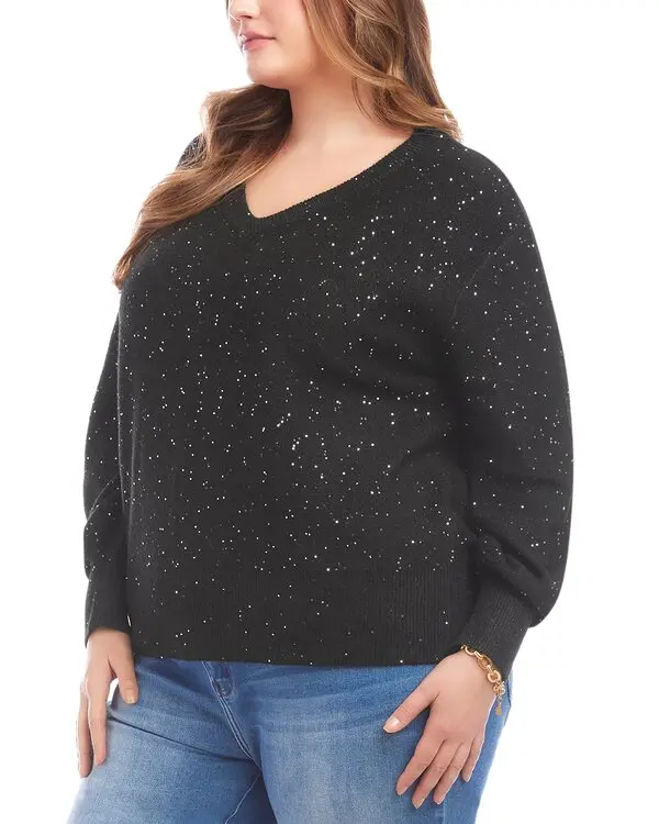 Karen Kane Sequin V-neck Sweater - Black