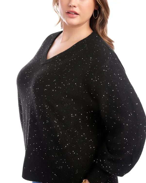 Karen Kane Sequin V-neck Sweater - Black