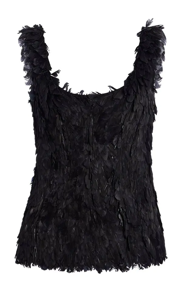 Prabal Gurung Hand-feathered Corset Tank Top - Black